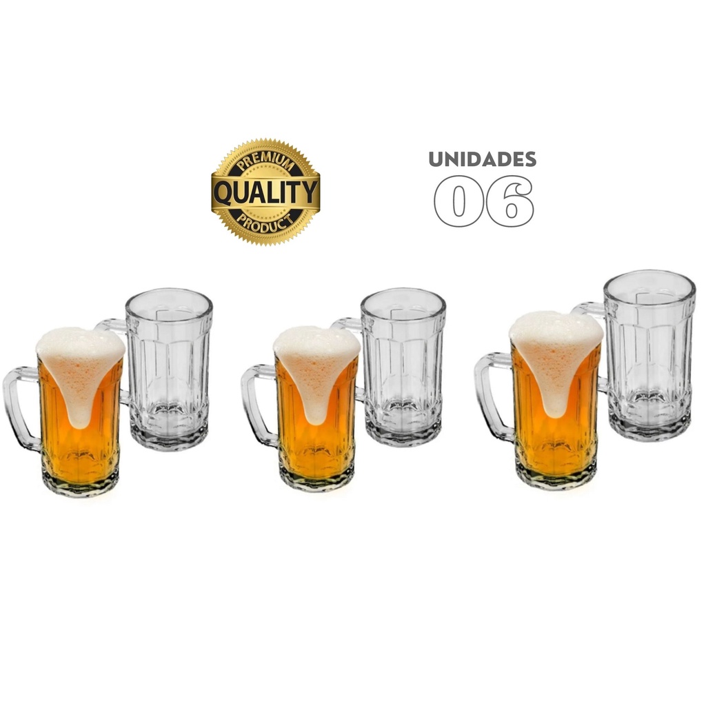 Conjunto Com 6 Canecas De Chopp Cerveja de Vidro 400 ML | Shopee Brasil