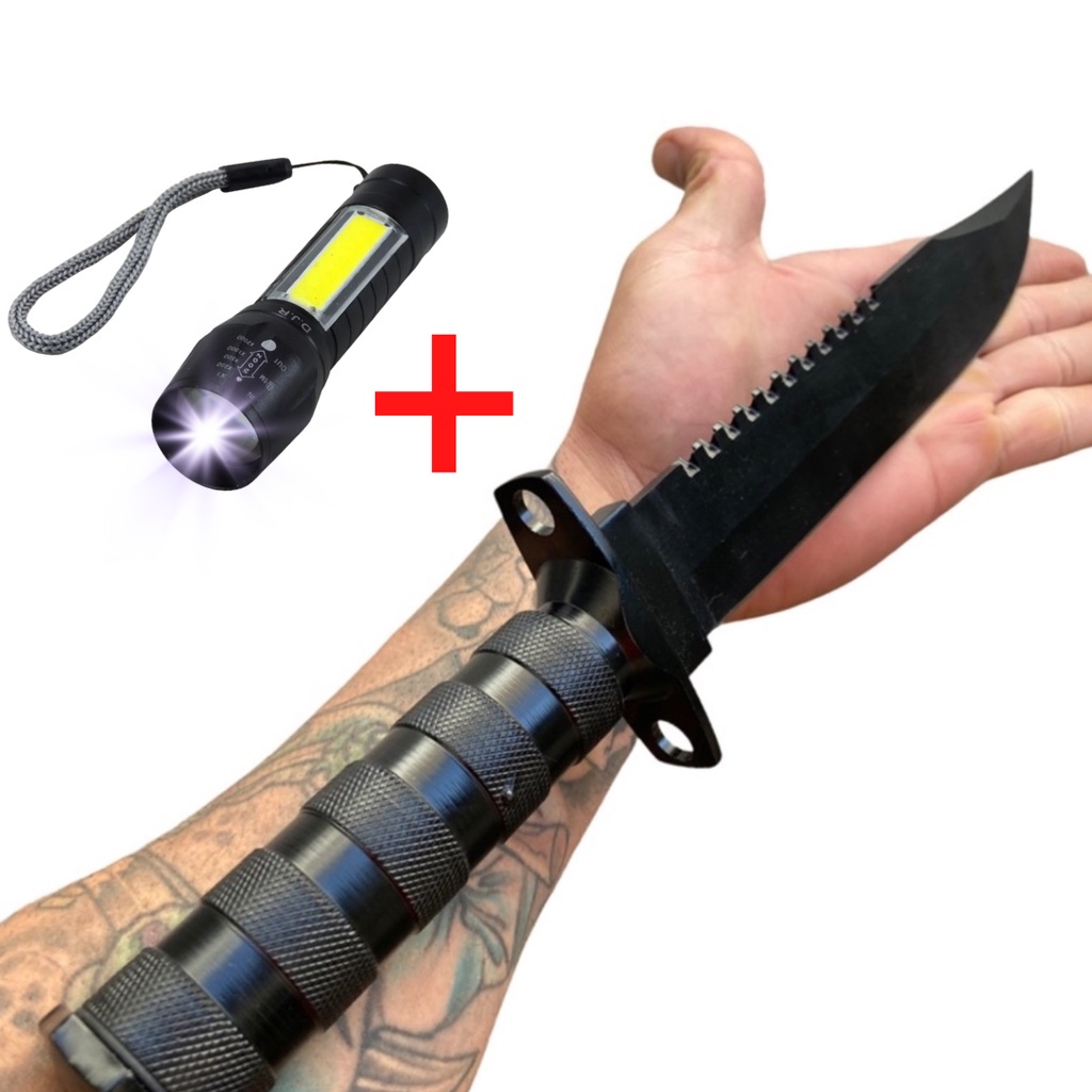Faca Grande Facão Militar Rambo Tática Cabo de Aço para acampamento com ...