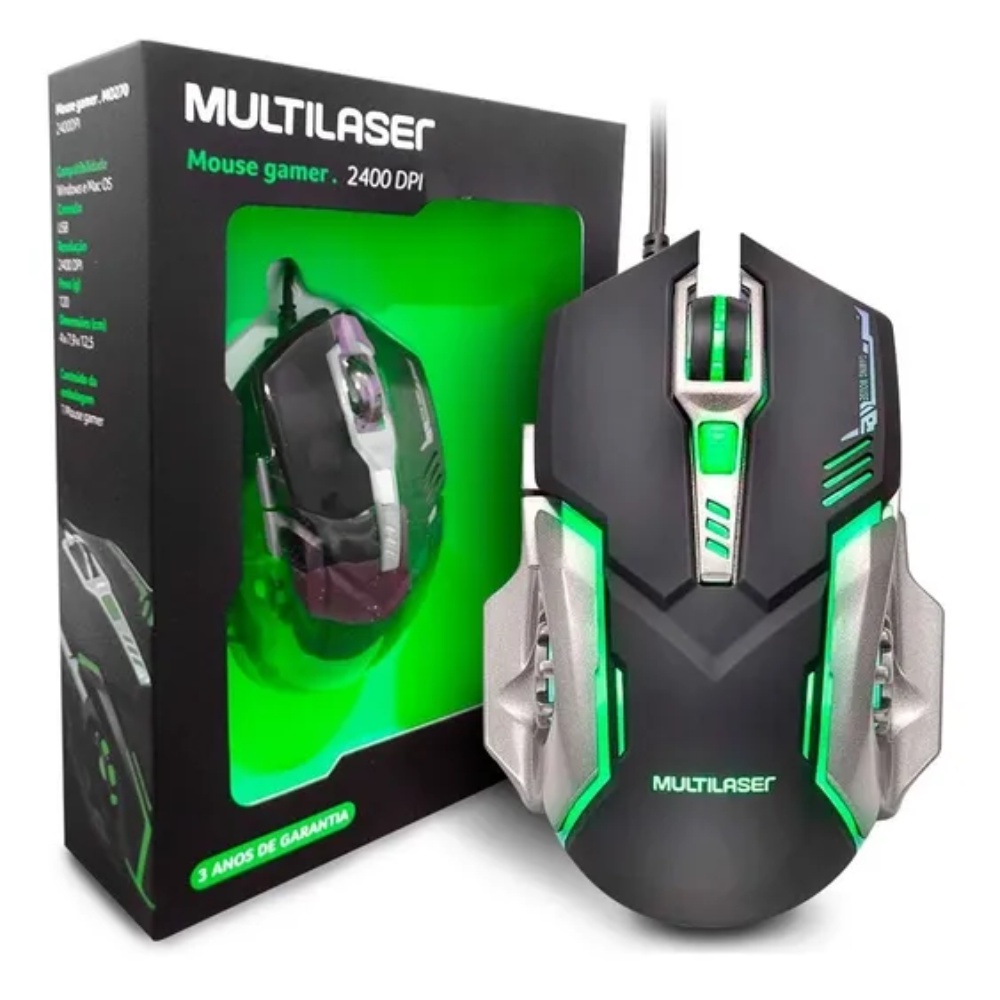 Mouse Gamer Multilaser MO269 Com Fio LED 2400dpi 6 botões | Shopee Brasil