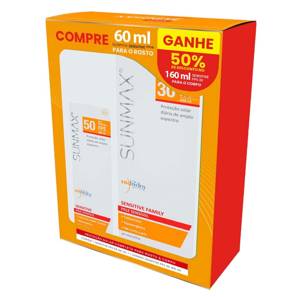 Kit Protetor Solar SunMax Sensitive FPS50 60mL+FPS30 160mL | Shopee Brasil