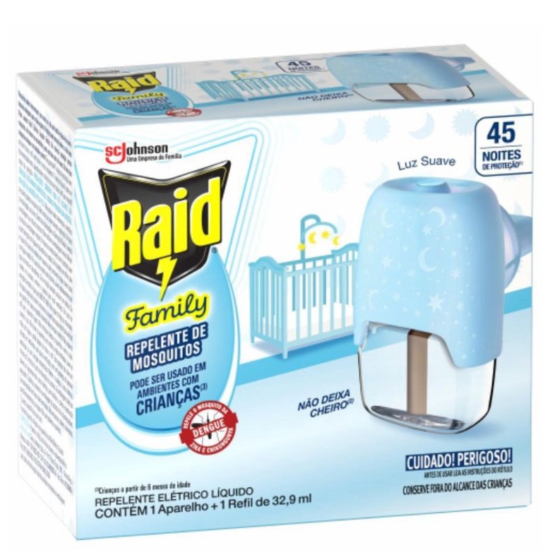 Kit Aparelho Raid + Refil Elétrico Líquido 32,9ml 45 Noites Family ...