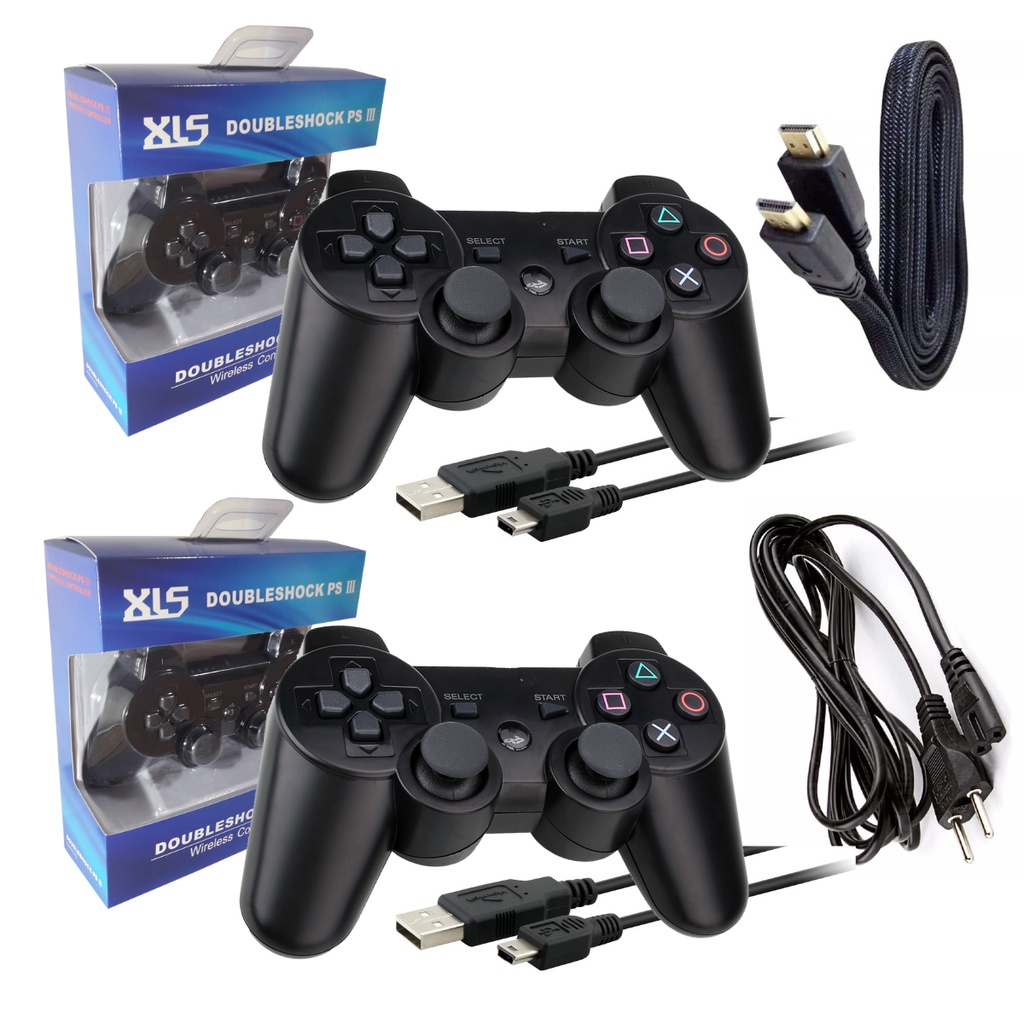 Kit Ps3 2 Controles + 2 Cabos + Cabo Força + Hdmi 4K Playstation 3 ...