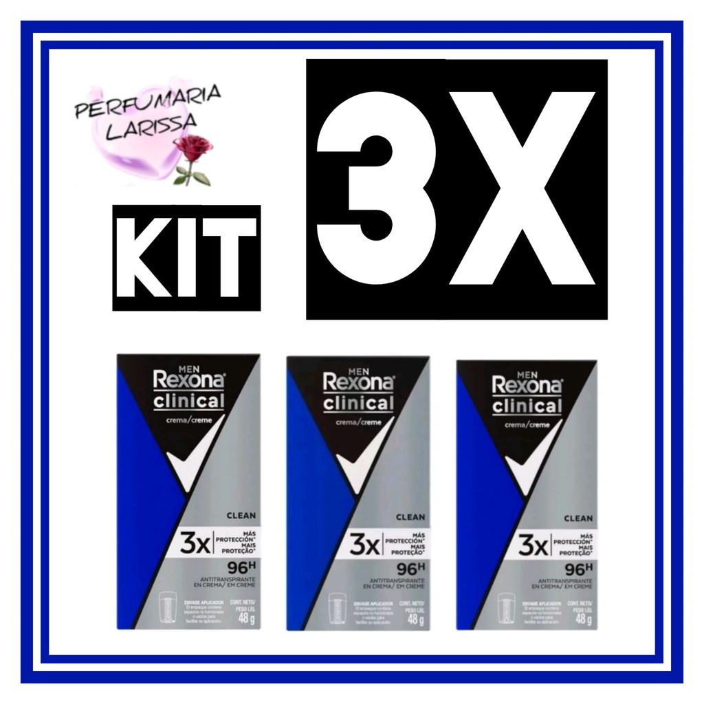 Kit desodorante Antitranspirante Rexona Clinical Masculino Azul 48g (03 ...