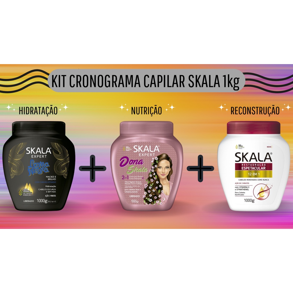 Kit Cronograma Capilar Skala 1kg Lama Negra + Dona Skala 2 em 1 + 12 em ...