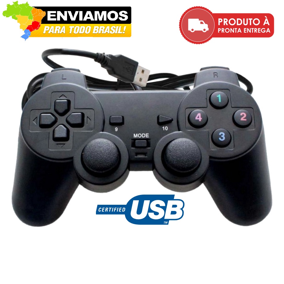 Controle Joystick Playstation 2 Usb Preto Analógico Ps2 PC Computador ...
