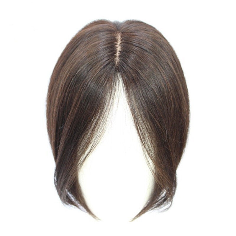 100 % Real Cabelo Humano Topper Peruca Francês Parte Média Franja Clipe ...