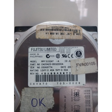 Hd Fujitsu Ide Mpf3102at-a 10.2 Gb Funcionando !!! | Shopee Brasil