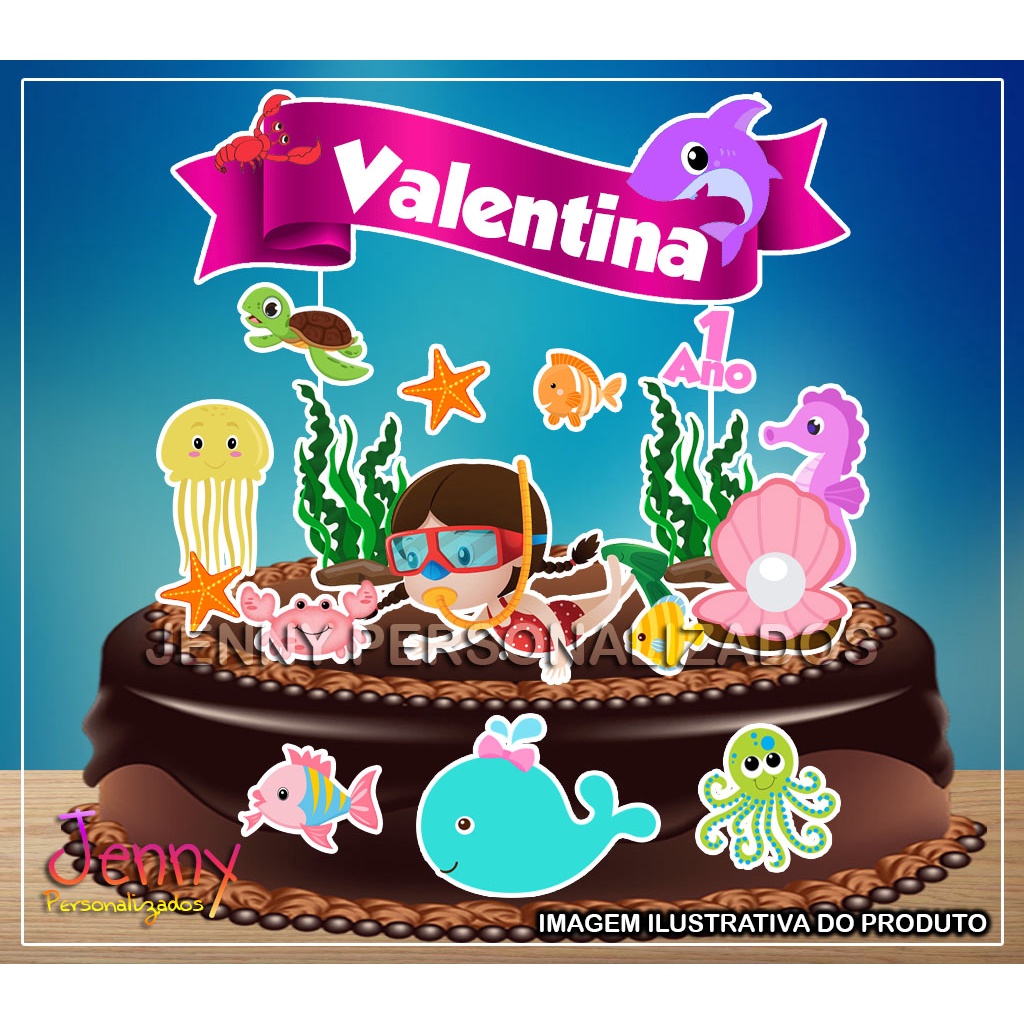 Topo Topper de Bolo Fundo do Mar Personalizado Menina | Shopee Brasil
