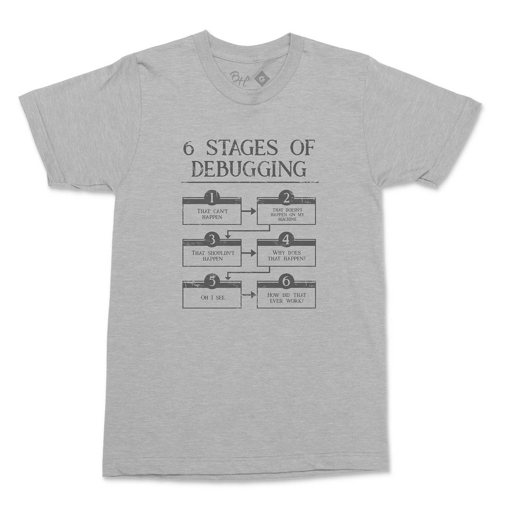 Camiseta Engraçada Programador Stages of Debugging CPL | Shopee Brasil