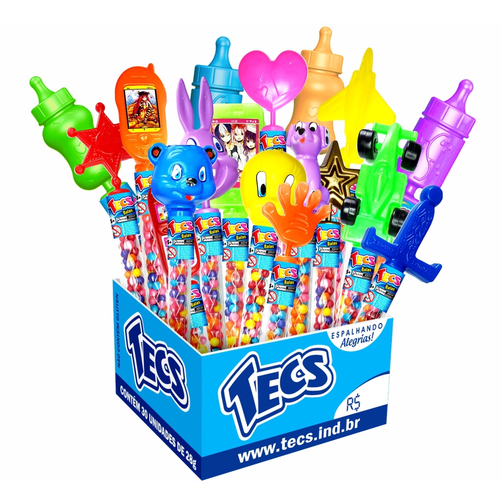 Balas Mix Tecs contendo: Carro, Urso, Vaca, Fone, Smartfone entre ...