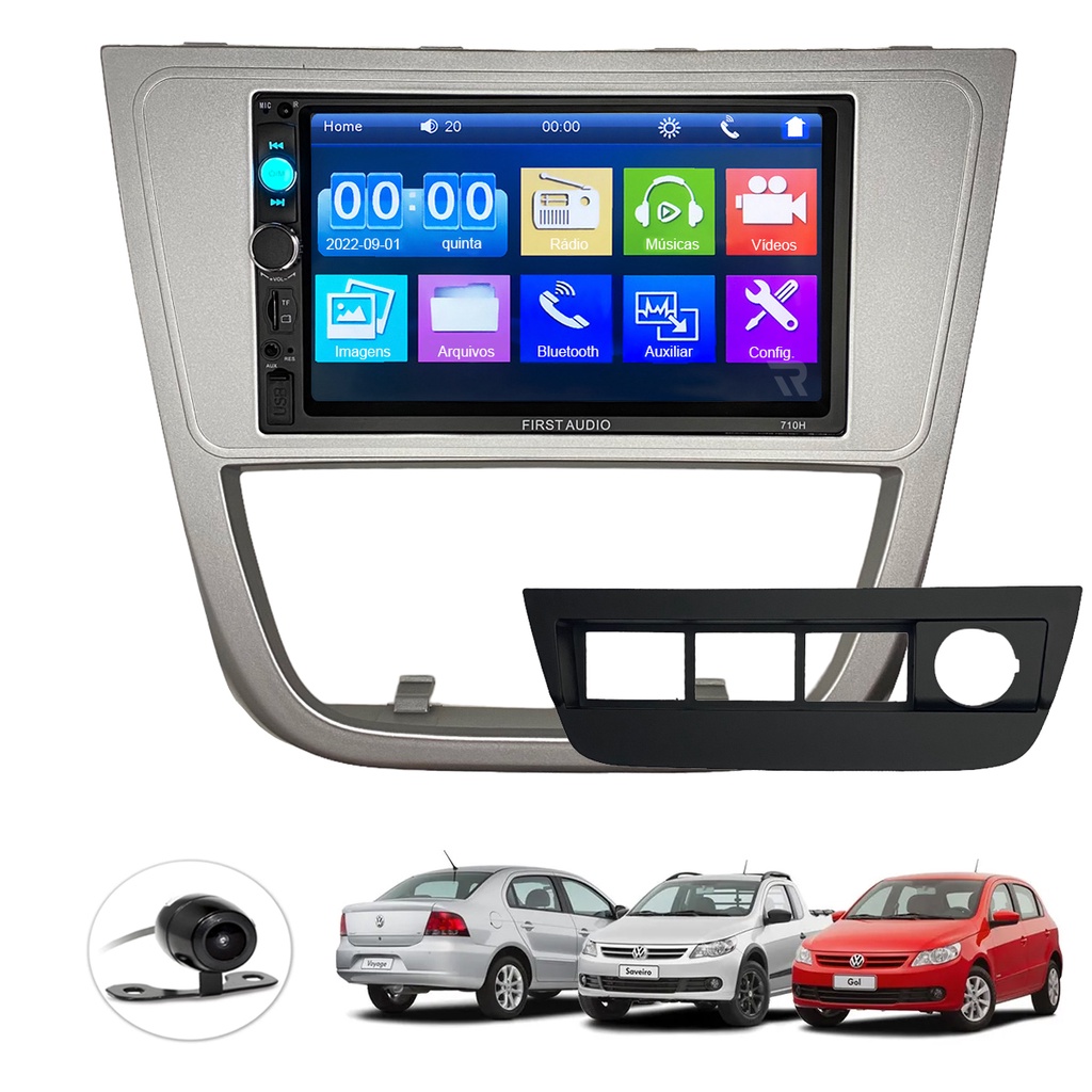 Kit Central Multimidia DVD 2 Din Mp5 VW Gol Saveiro Voyage G5 Suporte 4 Botões Prata | Shopee Brasil