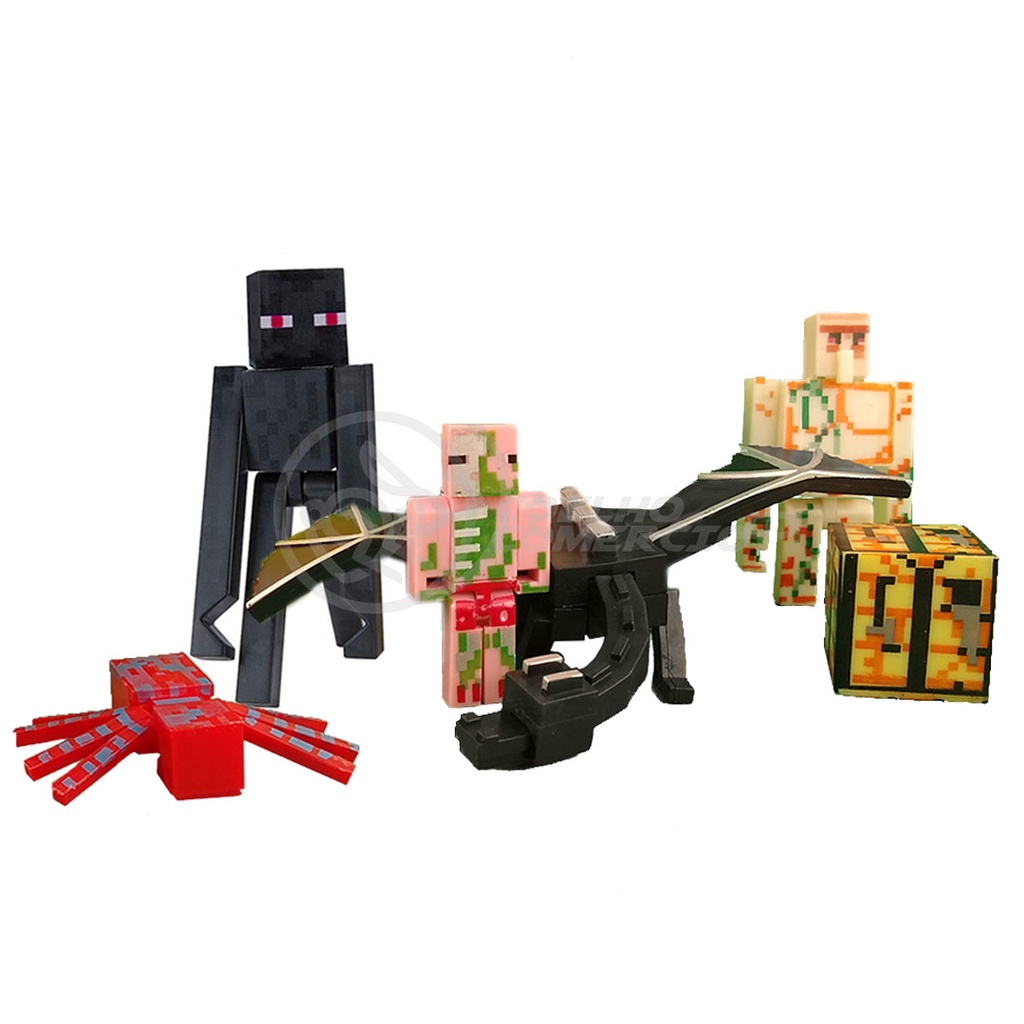 Cartela Minecraft Dragão 5 Bonecos + 1 Bloco Ender Dragon Brinquedo ...