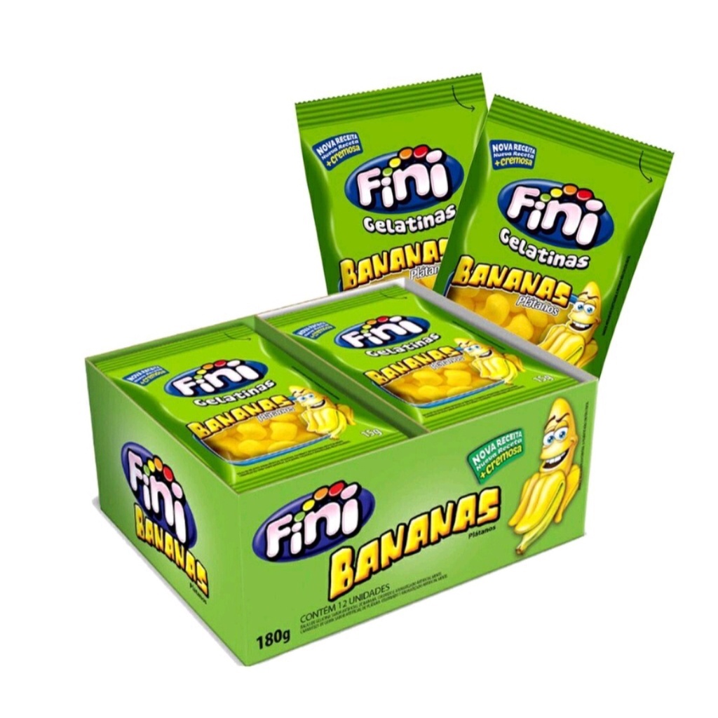 Bala Fini Mini Bananas caixa - 12 pacotes de 15g | Shopee Brasil