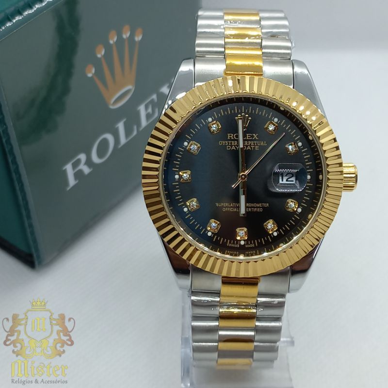 Relógio Masculino Rolex Oyster Perpetual Day-Date – Misto Visor Preto ...