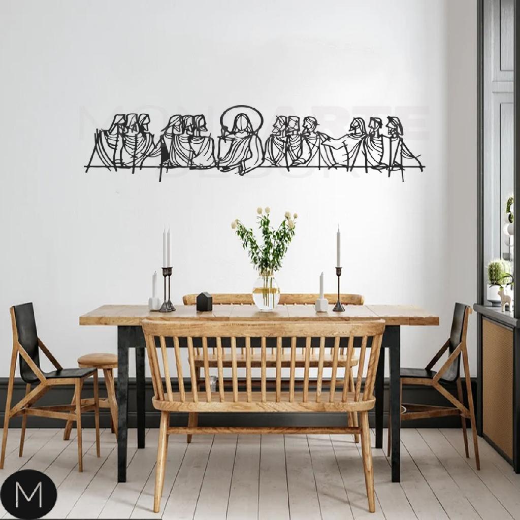 Quadro Santa Ceia Religioso Minimalista Mdf Decorativo 80x25 Cozinha ...