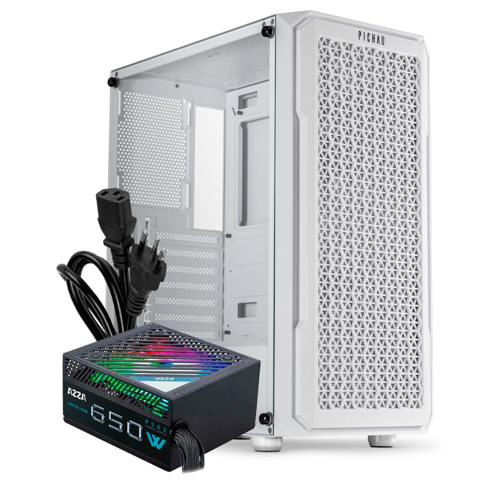 Kit Gabinete Gamer Apus White + Fonte AZZA RGB 650W + Cabo de Força ...
