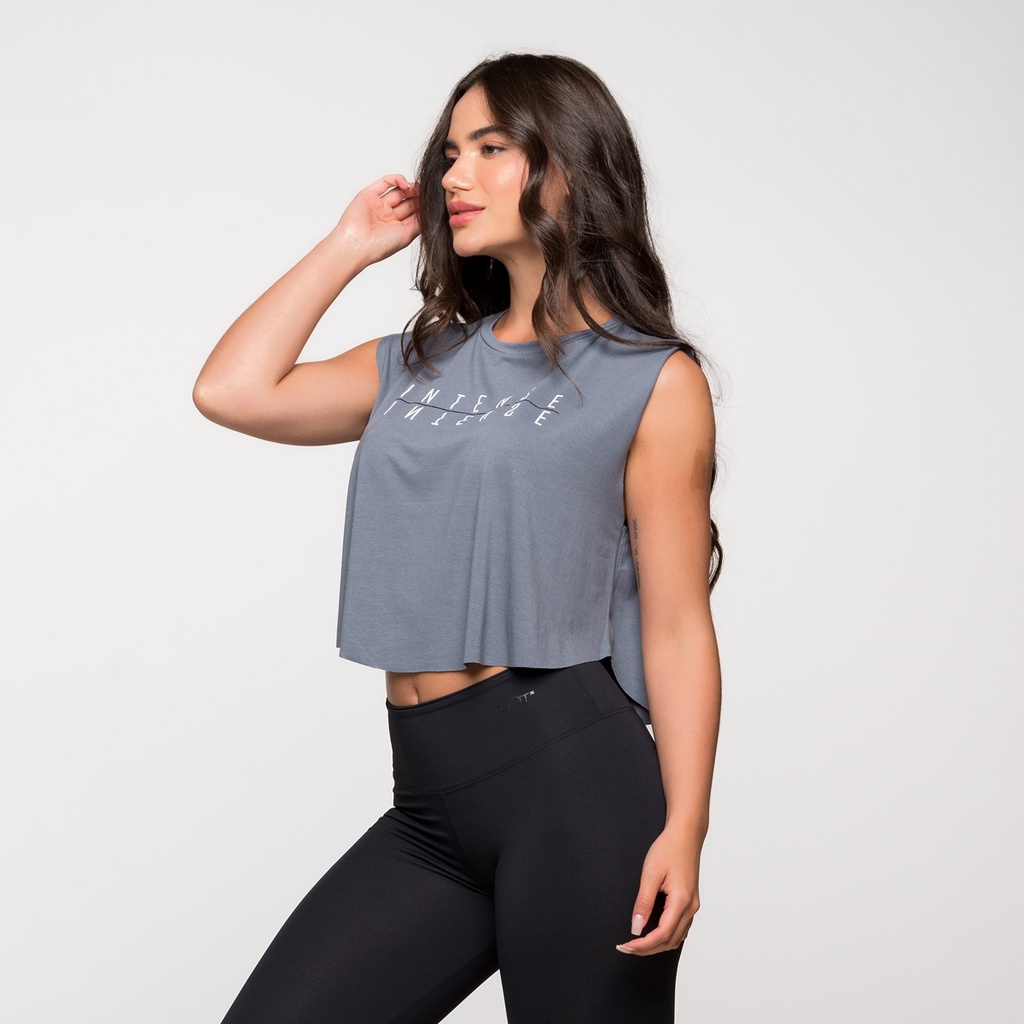 Regata Fitness Feminina Academia Viscolycra Basica Cropped Cinza ...