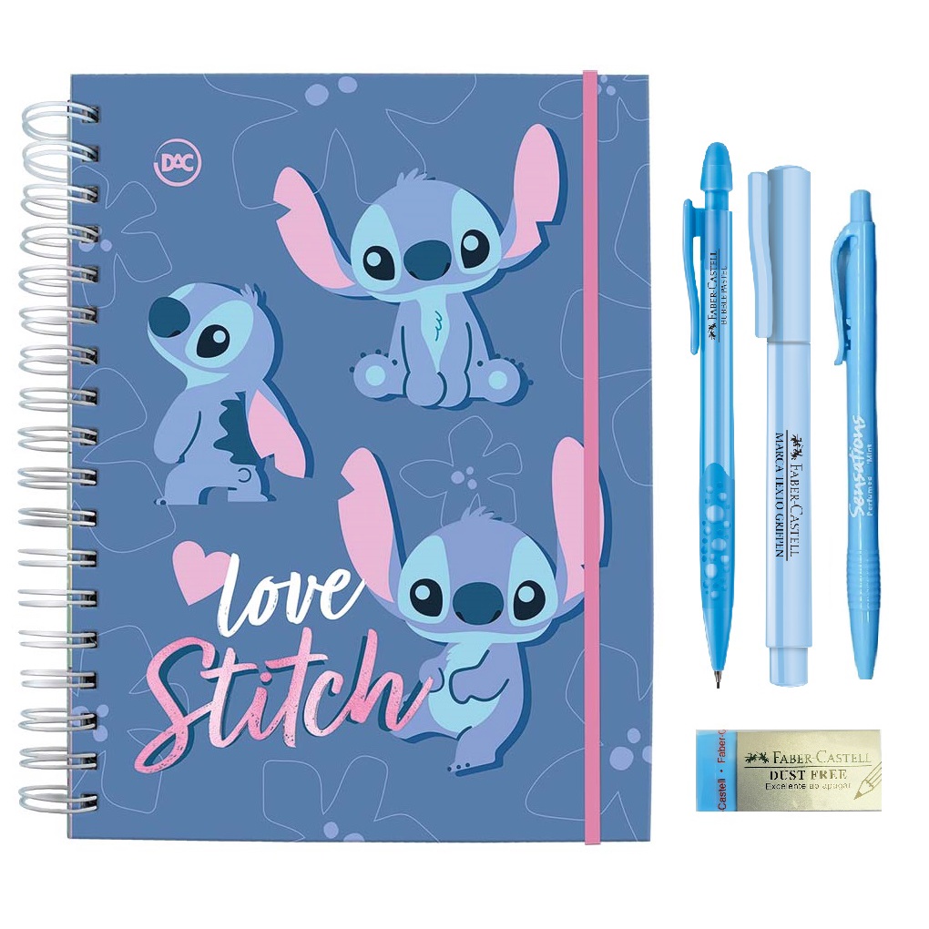 Kit Papelaria Stitch com Caderno, Caneta, Lapiseira, Borracha e Marca ...