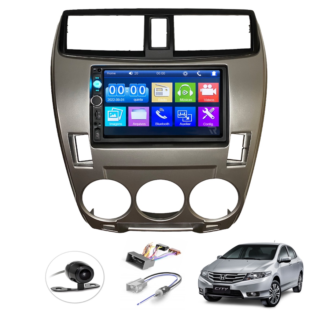 Kit Central Multimidia DVD 2 Din Mp5 Honda City 2008 a 2014 Ar Analógico - Faz a Boa!