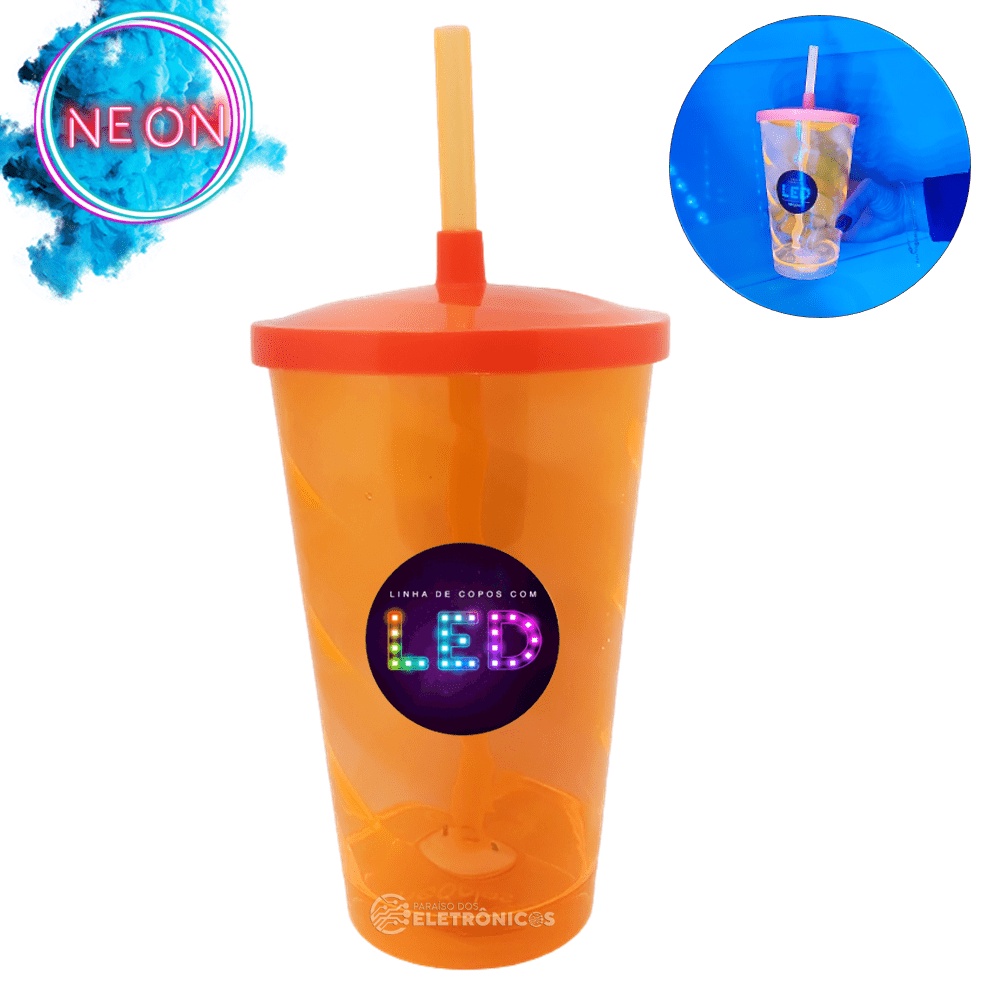 Copos Euphoria 700ml Laranja Neon Led Branco Com Canudo Para Festas 29002 | Shopee Brasil