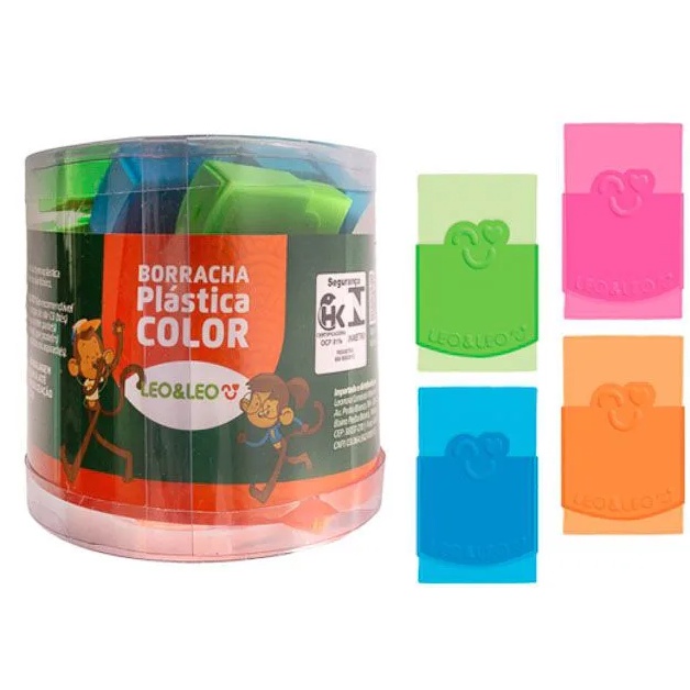 Borracha Plastica Escolar Colorida/ Kit Com 24 Unidades | Shopee Brasil