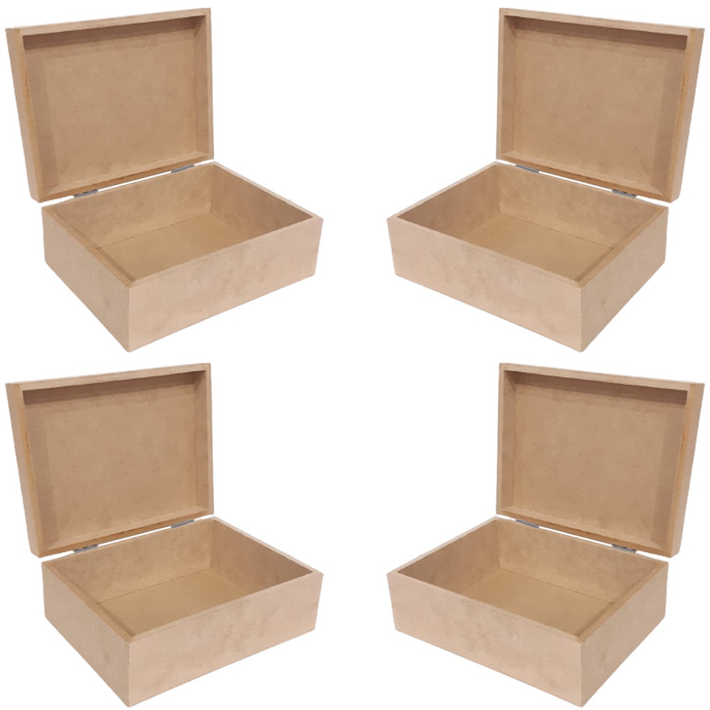Kit 4 Caixas Retangular Com Dobradiça 20x15x8,5 - MDF Madeira | Shopee ...