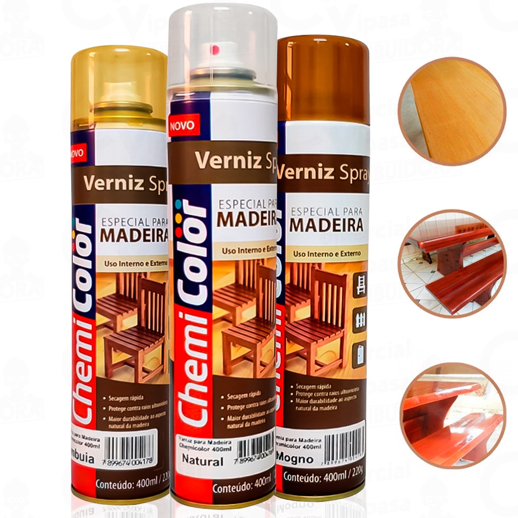 Verniz Spray Para Madeira Natural, Imbuia ou Mogno 400ml 220g ChemiColor | Shopee Brasil