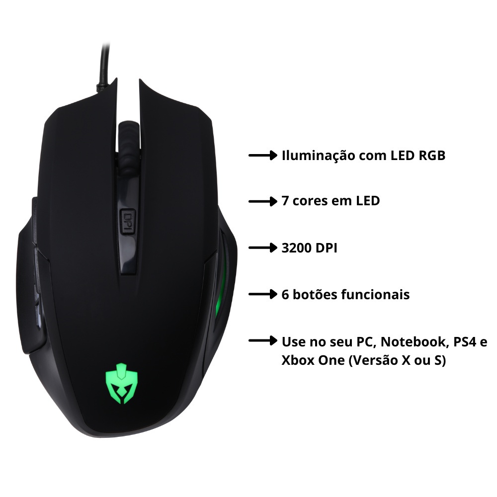 Mouse Gamer Lynx EG-105 3200 DPI para PC LED RGB 7 Cores | Shopee Brasil