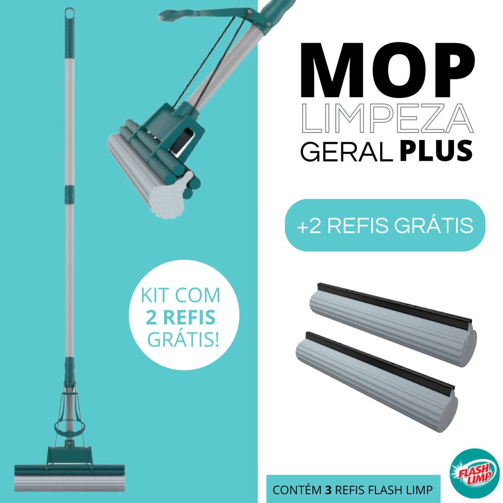 Mop Rodo Flash Limp Original Limpeza Geral Plus Lava E Seca Mais 2 ...