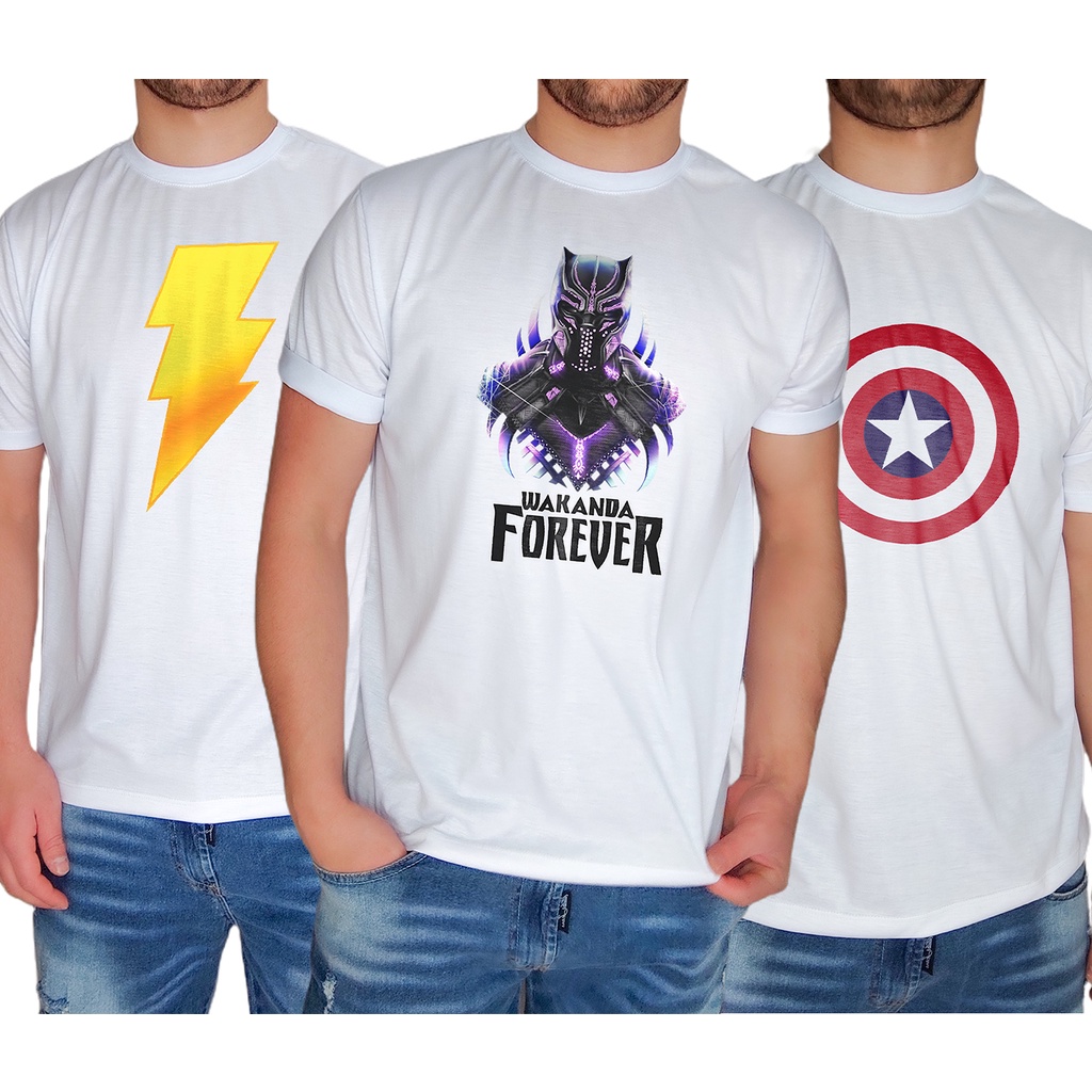Kit 3 Camisetas de super heróis Marvel DC varias estampas | Shopee Brasil