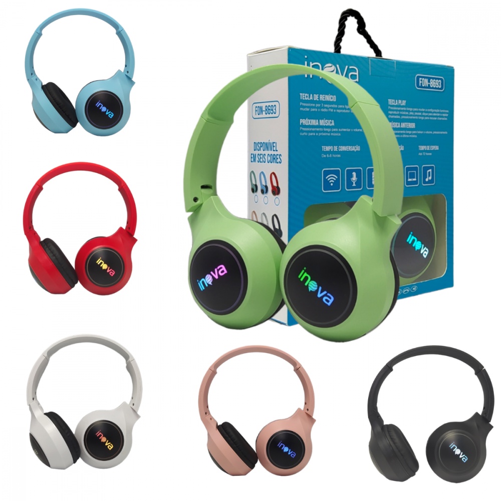 Fone de ouvido Bluetooth 8693 Inova com Microfone Embutido e Luz Led ...