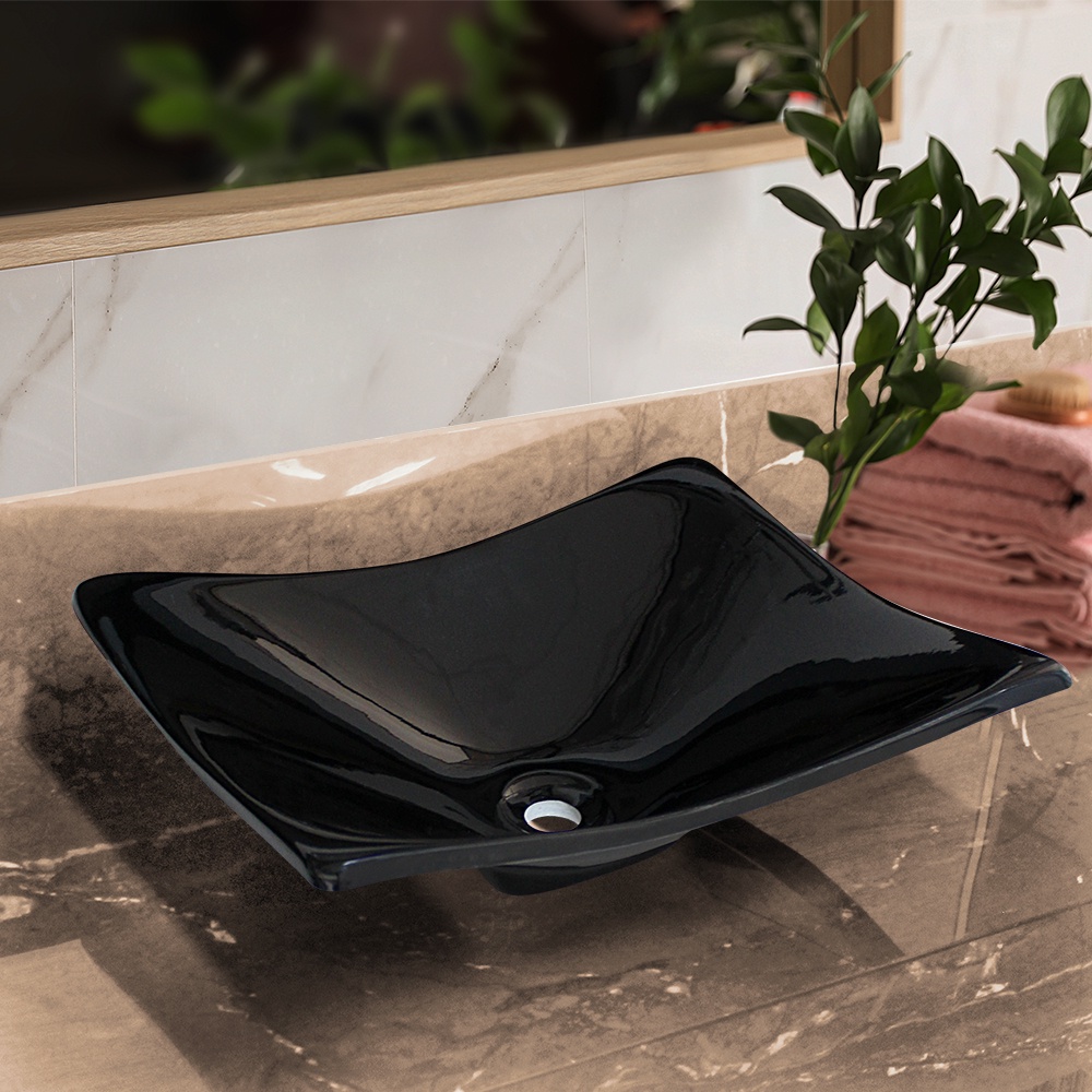 Cuba de Banheiro Preta 42x32 cm Cuba De Apoio Modelo Folha. | Shopee Brasil