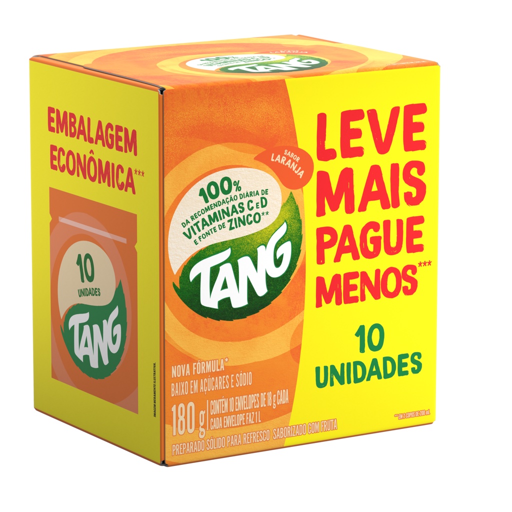 Refresco Laranja Tang Caixa 180g 10 Unidades Embalagem Econômica Leve ...
