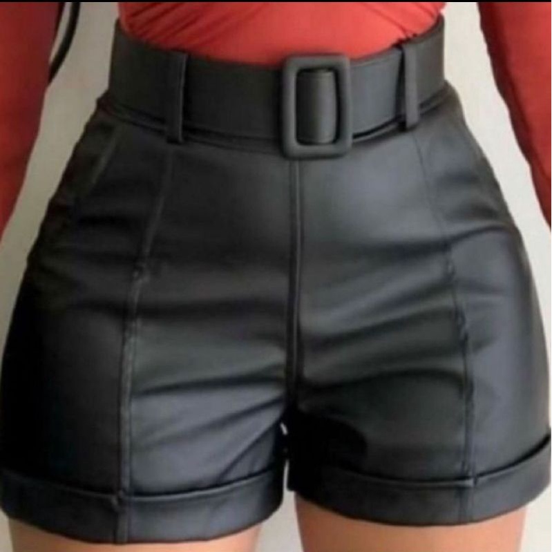 Shorts Couro Fake cinto fivela gringo luxo | Shopee Brasil