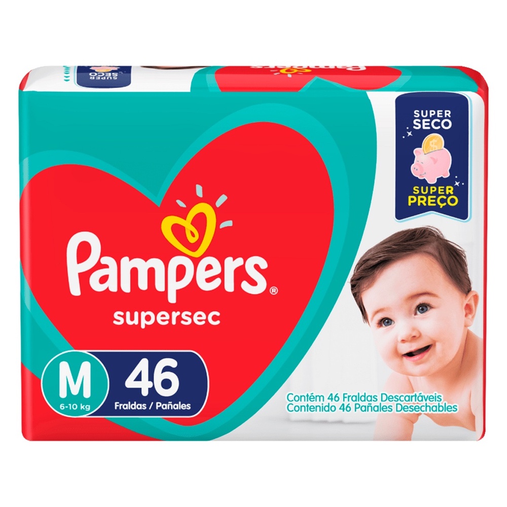 Fralda Pampers M 46 Unidades Super Sec Mega | Shopee Brasil