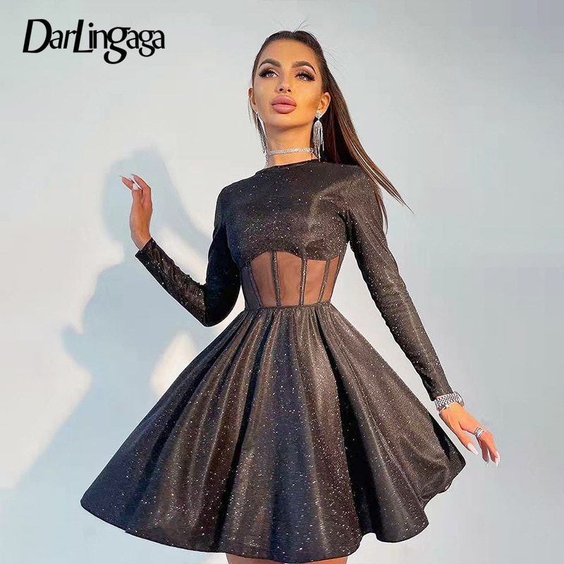 Darlingaga Elegante Espartilho Bling Patchwork Vestido De Festa ...