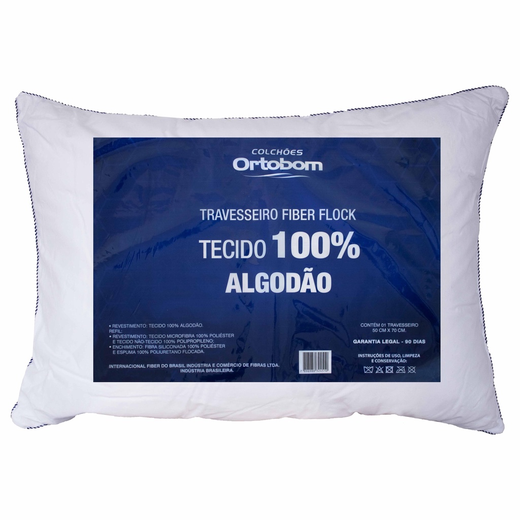 Travesseiro Antialérgico Modelo Fiber Flock 100% Algodão Alta Qualidade ...