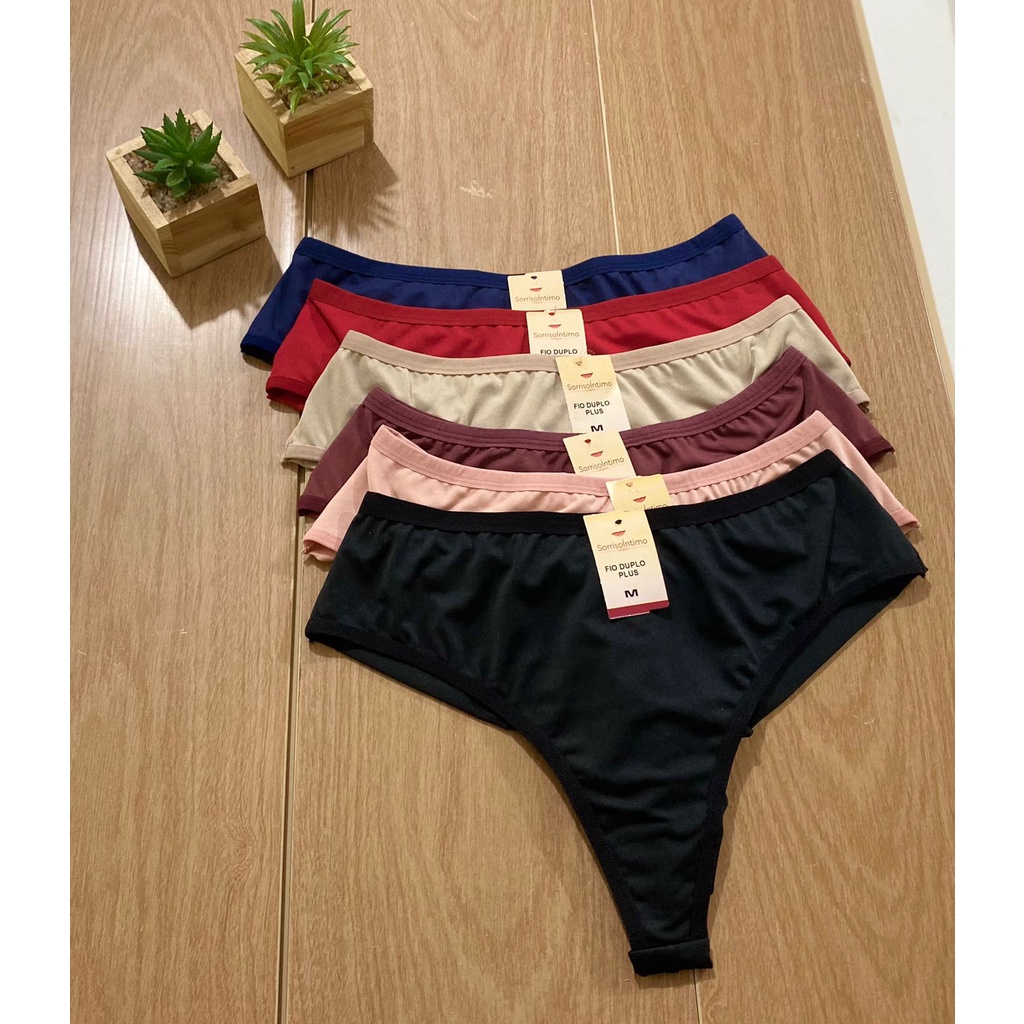 Kit C/ 10 Calcinhas Fio Duplo Plus Size Lisa Cintura Alta Ideal Revenda ...