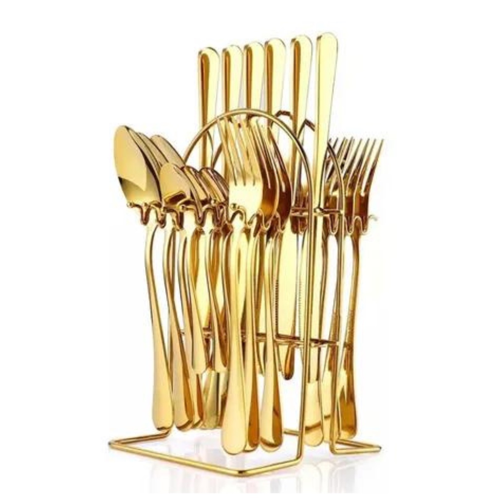 Talheres Utensilios De Cozinha 24 Peças Inox + Porta Talher | Shopee Brasil
