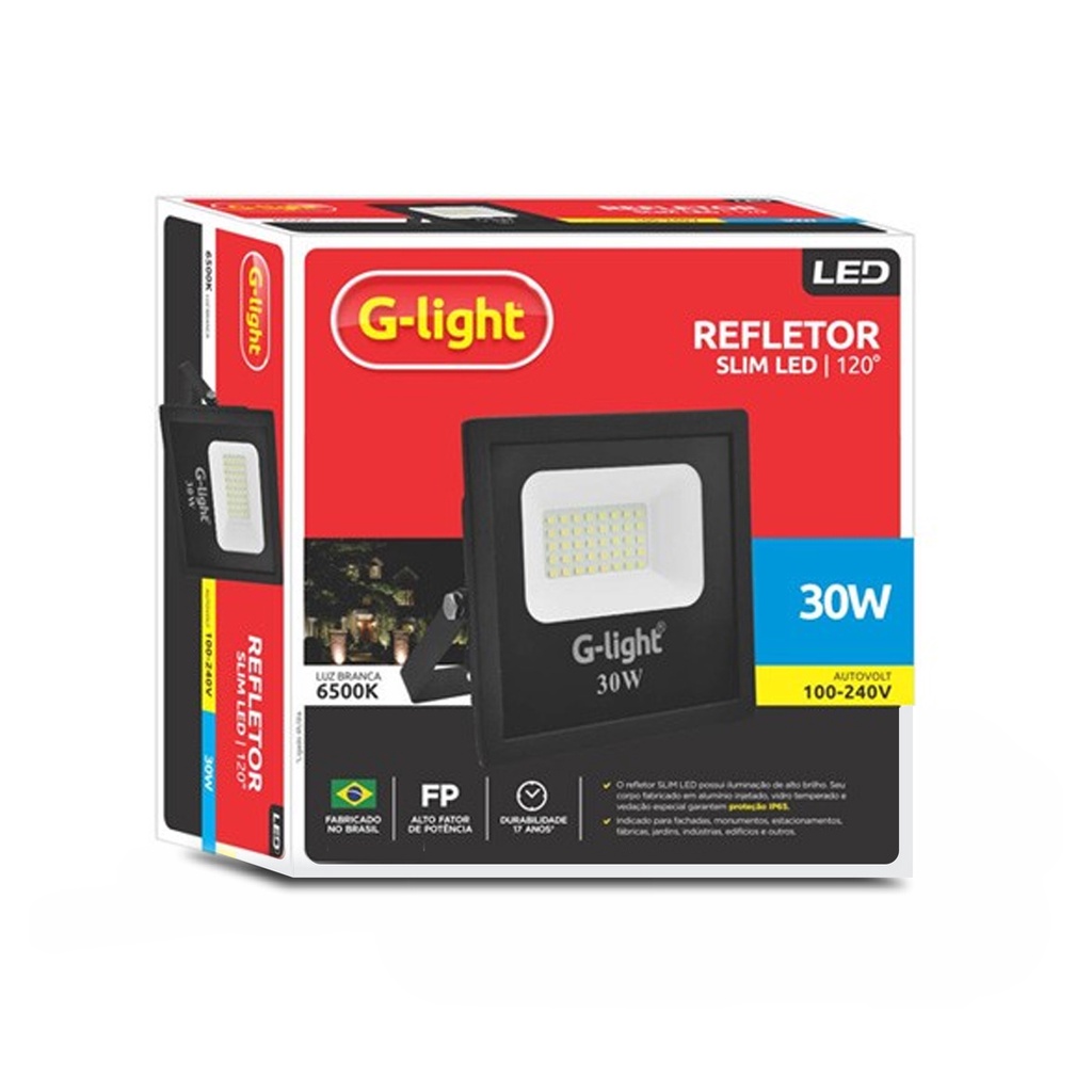 Refletor Slim Led 120° 6500K Bivolt 30W 2 Anos de Garantia | Shopee Brasil