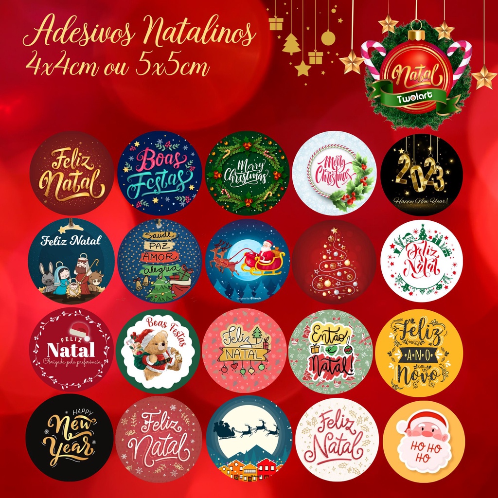 100 adesivos personalizados Natal 4x4cm ou 5x5cm | Shopee Brasil