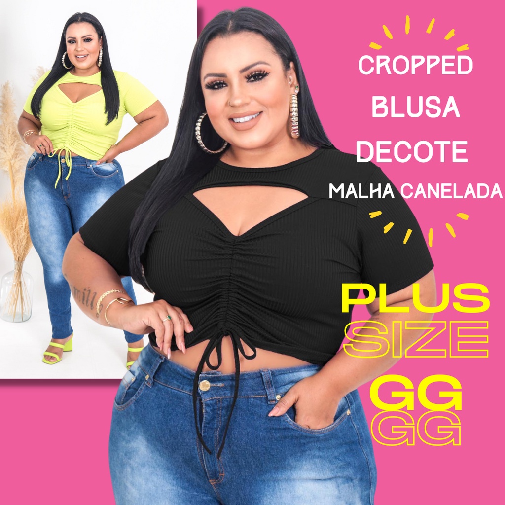 Cropped Decote Plus Size Feminino Blusa Regulagem Verão Cropet Blusinha ...