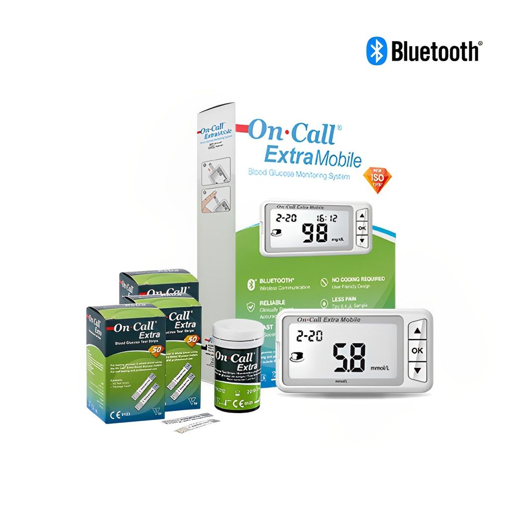 Monitor de Glicose Bluetooth + 150 Tiras OnCall Extra Mobile | Shopee ...