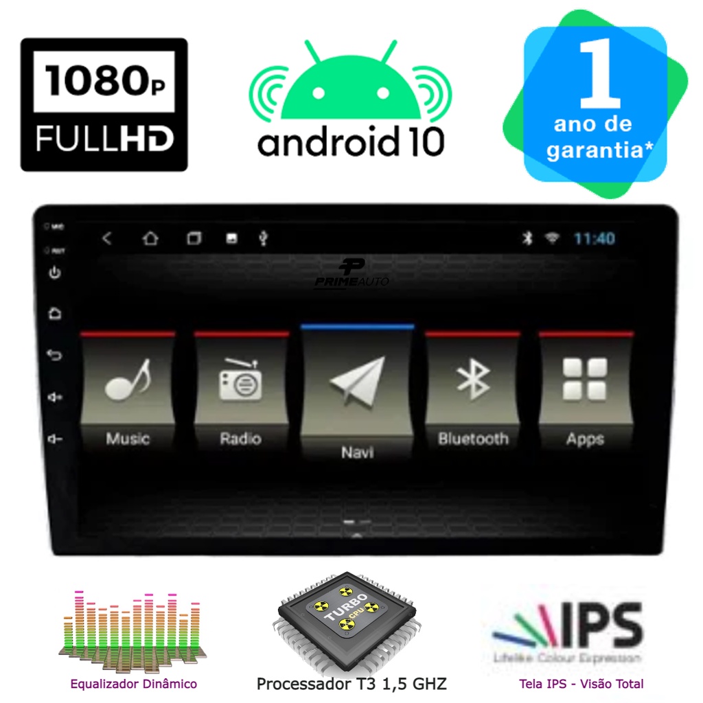 Central Multimídia Android Universal 9" Polegadas JR8 Diamond IPS Tela ...