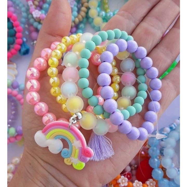Kit 04 pulseiras infantis / pulseira colorida com miçanga / pulseira ...