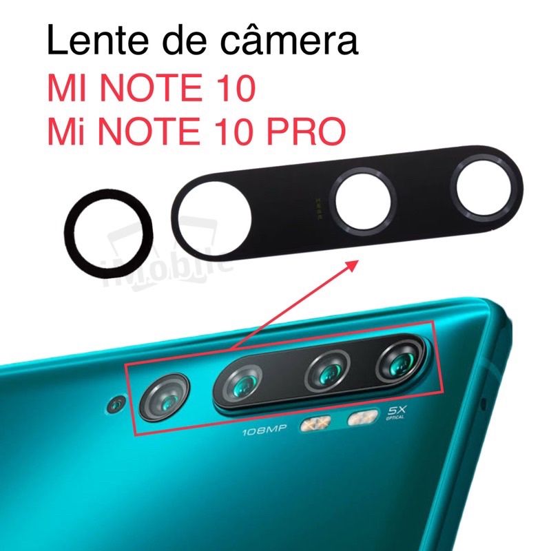 Lente Vidro Câmera Traseira Mi Note 10/ MI NOTE 10 PRO Com Adesivo 2 ...