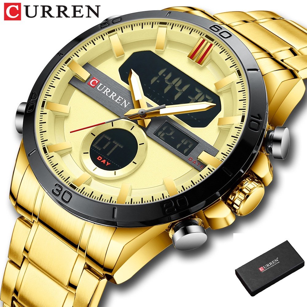 CURREN 8384 Relógio Eletrônico De Movimento Duplo Para Homens Banda De ...