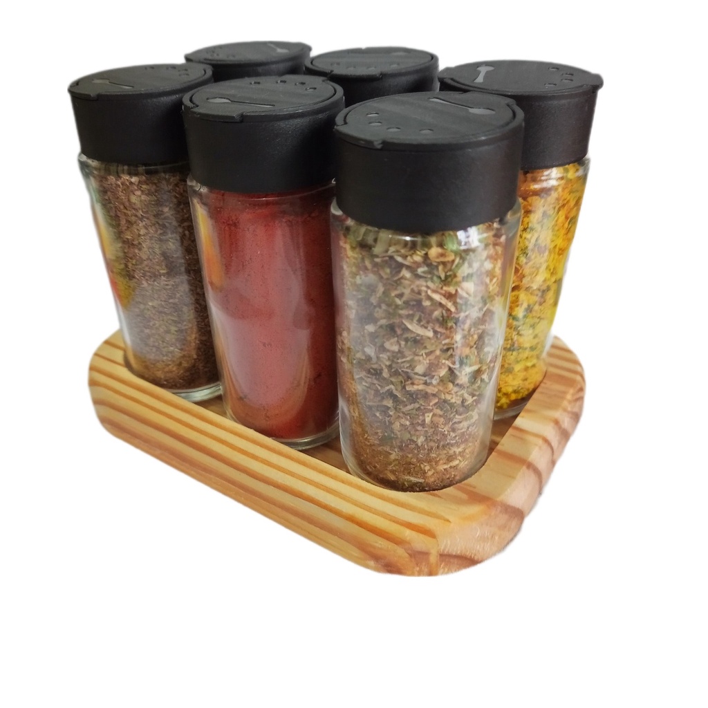 Kit Porta Temperos 6 Potes de Vidro Com Bandeja de Madeira | Shopee Brasil