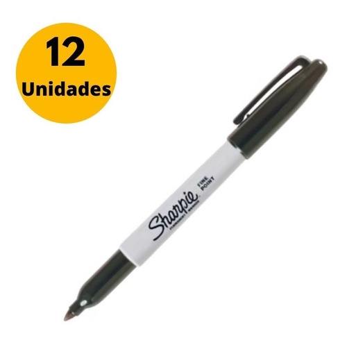 Caneta Sharpie Preta Ponta Fina - Caixa Com 12 Unidades | Shopee Brasil