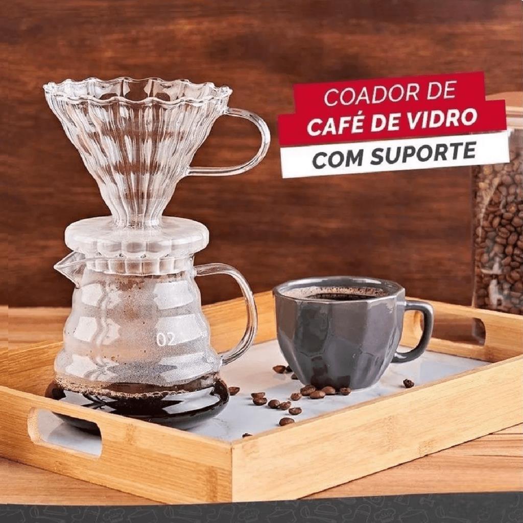 Jarro Com Suporte Coador Filtro Em Vidro Para Cafe 650mL | Shopee Brasil